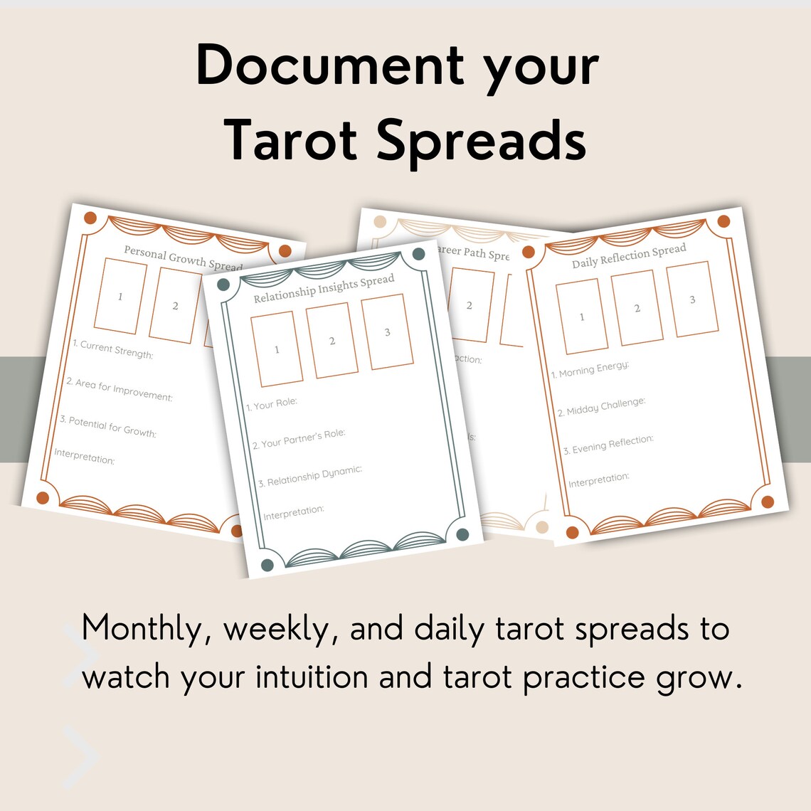Printable Tarot Spread Journal PDF, 3 Card Tarot Spread, Daily Tarot ...