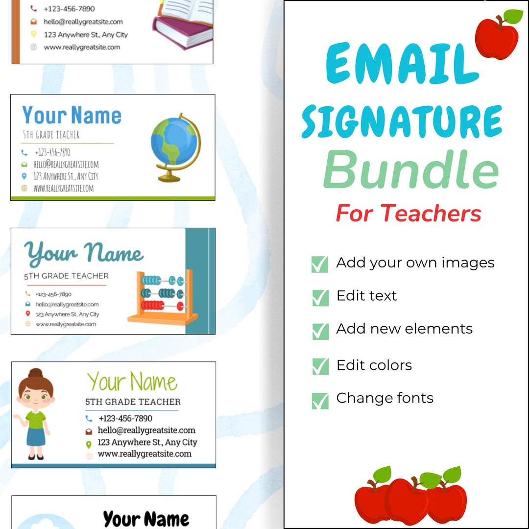 Customizable Teacher Email Signatures | Editable Templates in 3 Sizes ...