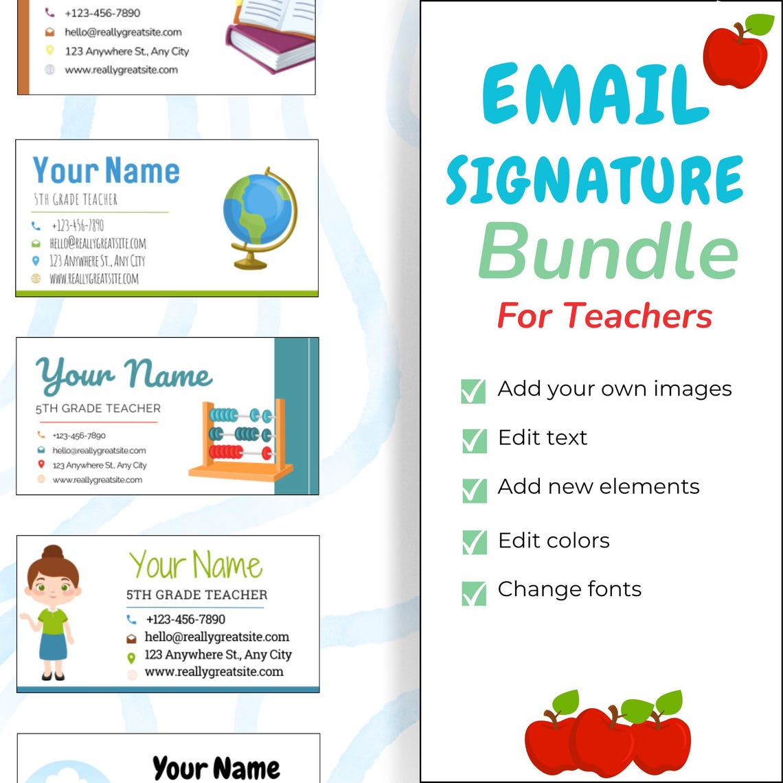 Customizable Teacher Email Signatures | Editable Templates in 3 Sizes ...
