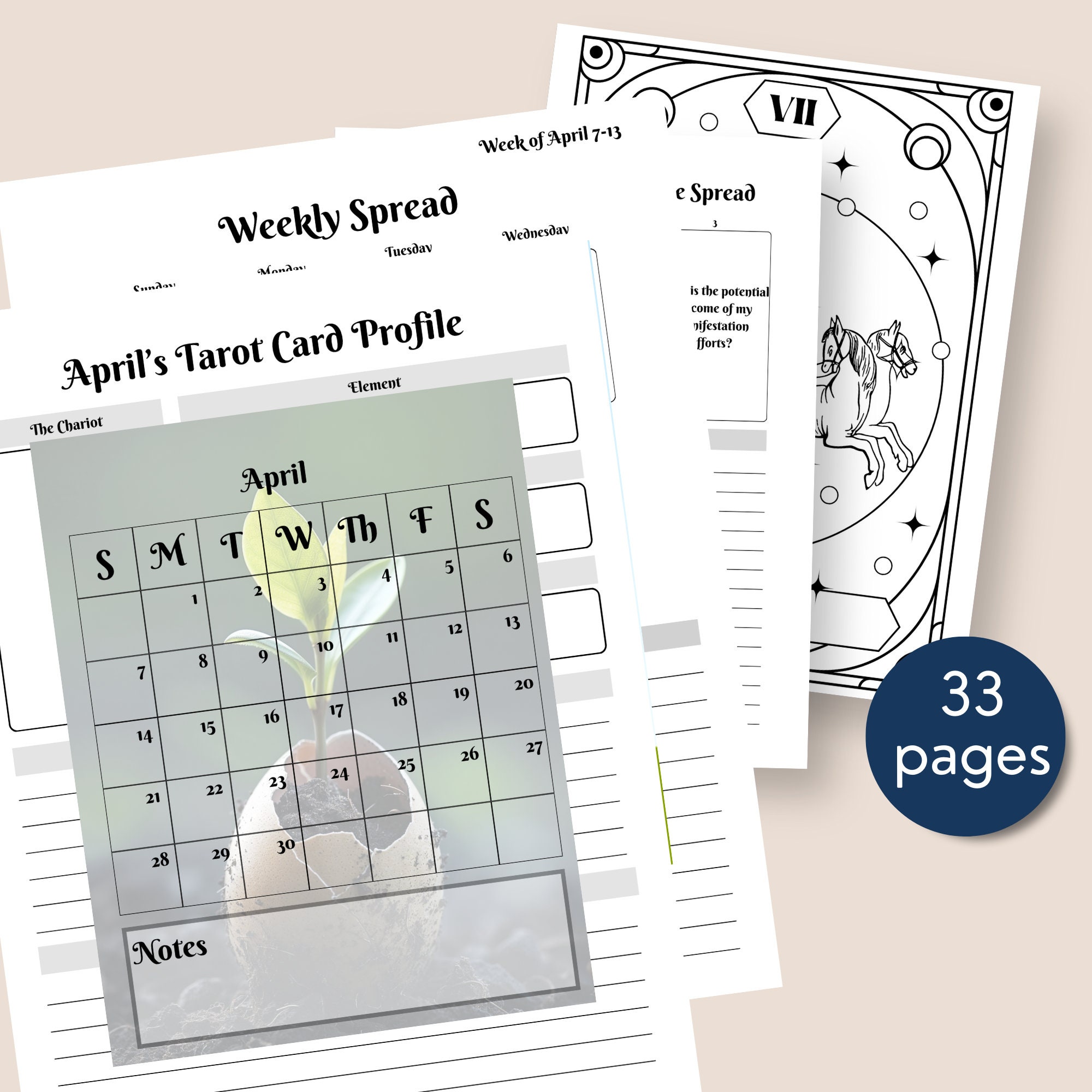 April Tarot Journal, Tarot Spreads, Digital Tarot Journal, Downloadable ...