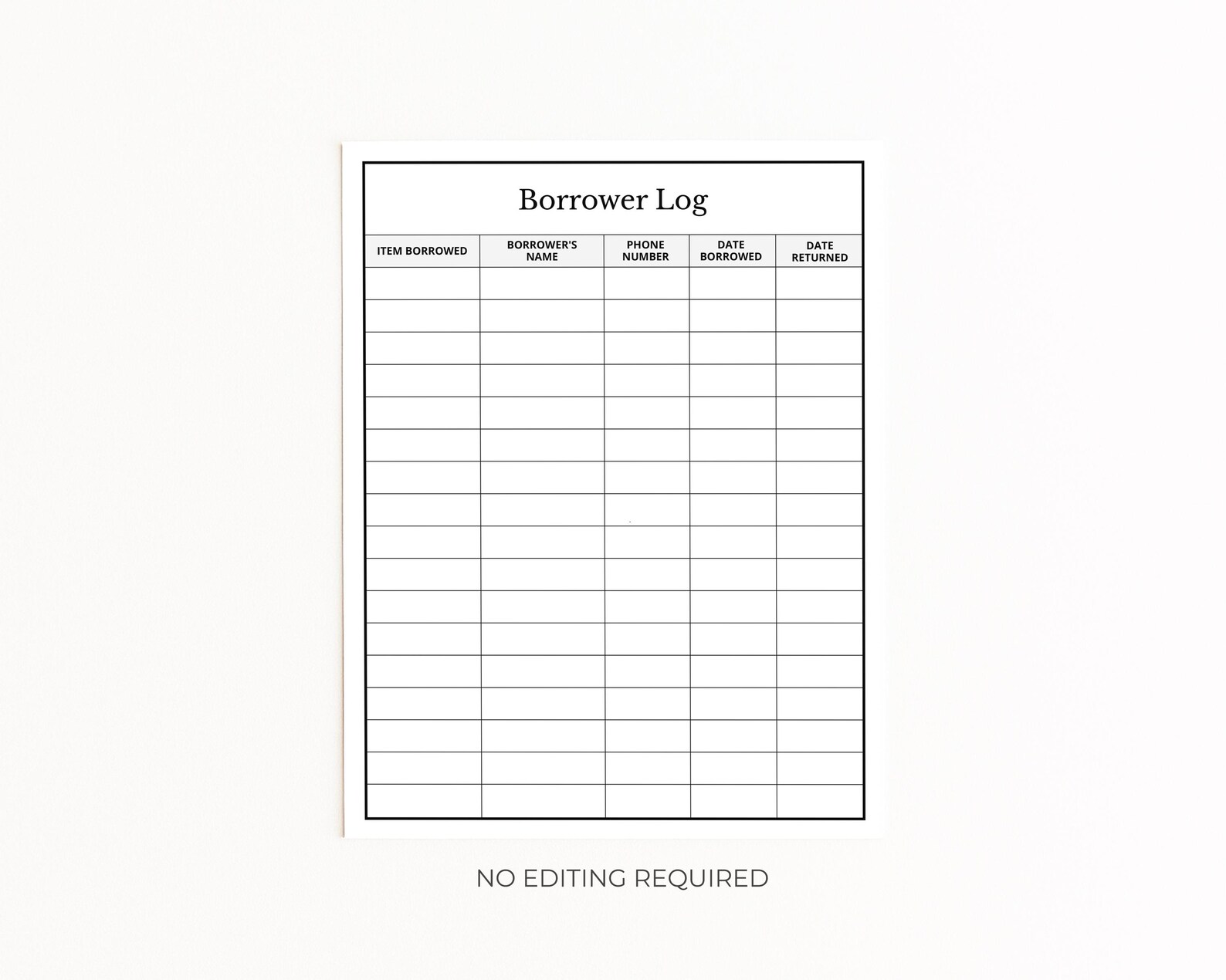 Borrower Log Printable, Lending Library Tracker, Tool or Equipment Loan ...
