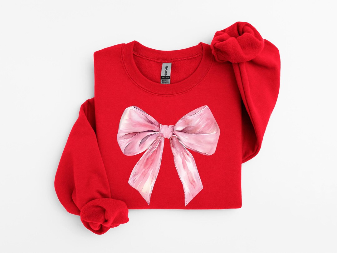 Pink Bow Sweatshirt, Coquette Sweater, Coquette Girl Sweatshirt ...
