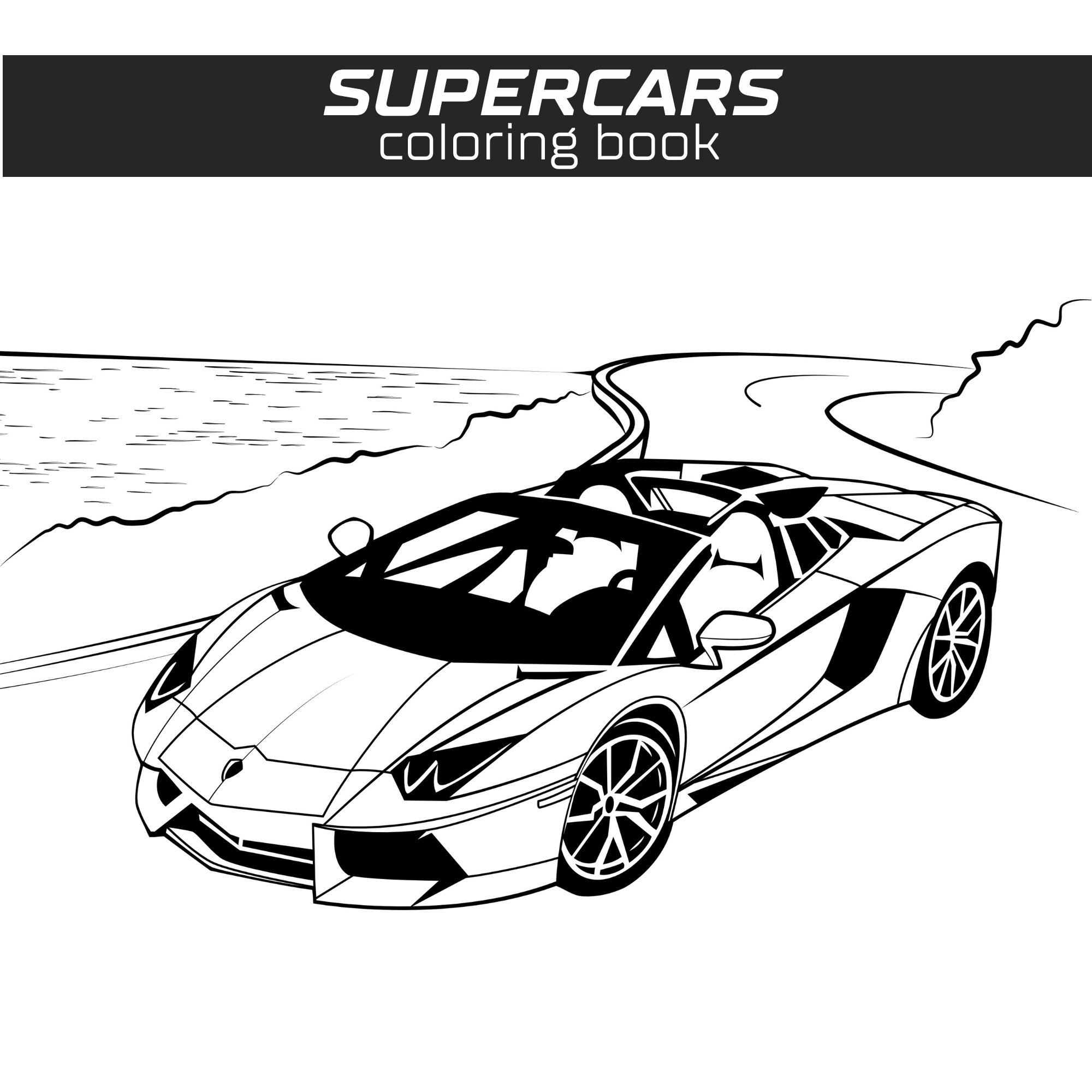 Supercars Coloring Book, Sports and Luxury Cars, 30 Digital Coloring ...