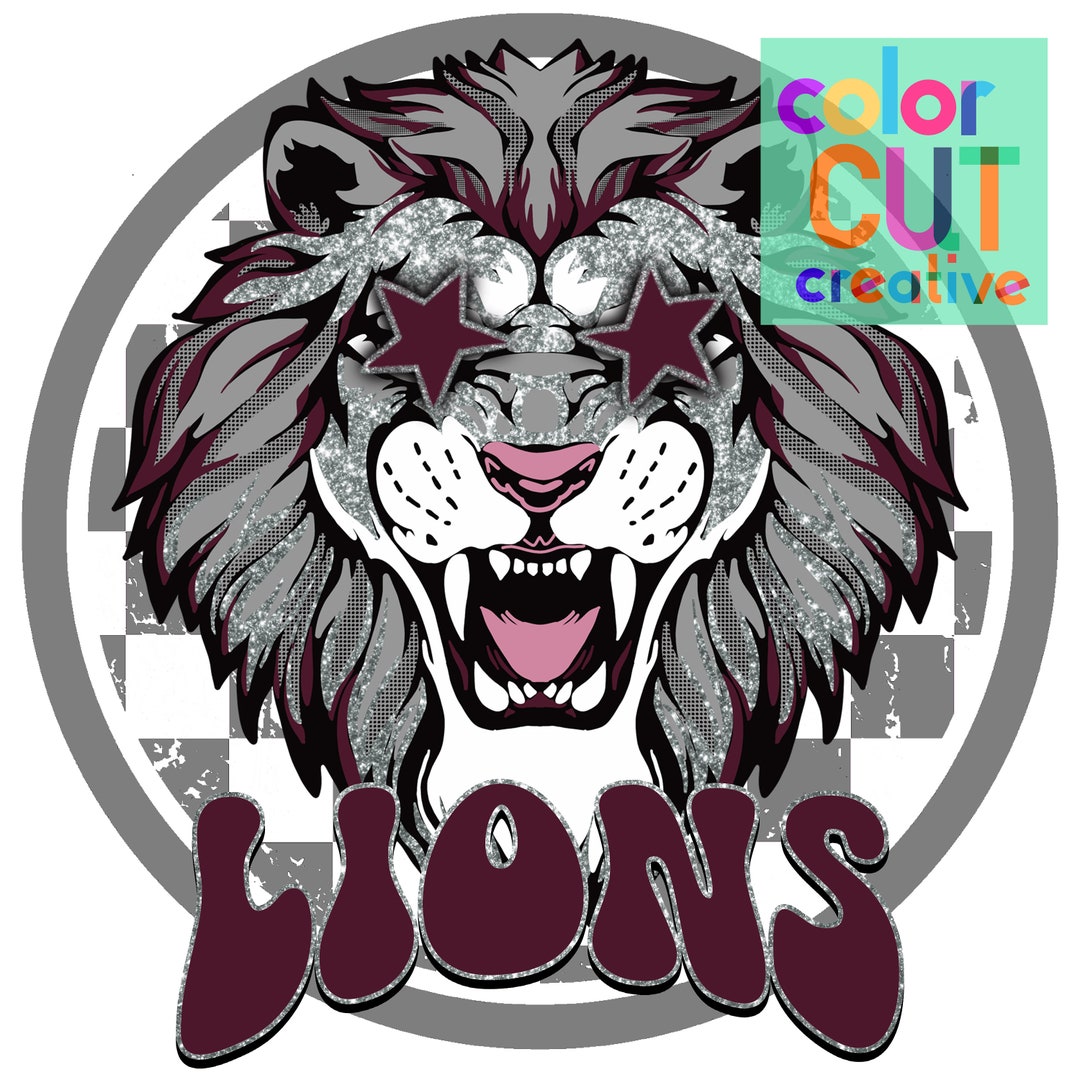 Lions Preppy Mascot Png | Digital Download | Maroon Silver Grey Black ...