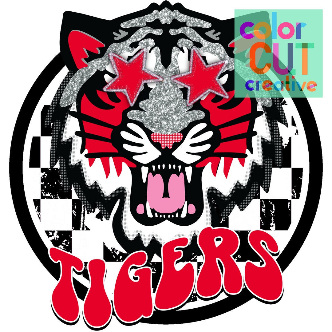 Tigers Preppy Mascot Png | Digital Download | Red Black White Silver - Etsy