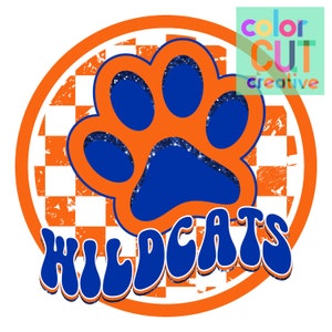 Wildcat Paw Preppy Mascot Png Digital Download Orange Royal Blue White ...