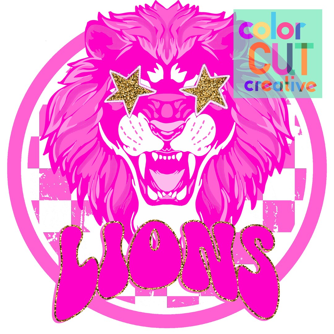 Lions Preppy Mascot Png Digital Download Hot Pink Gold Glitter - Etsy
