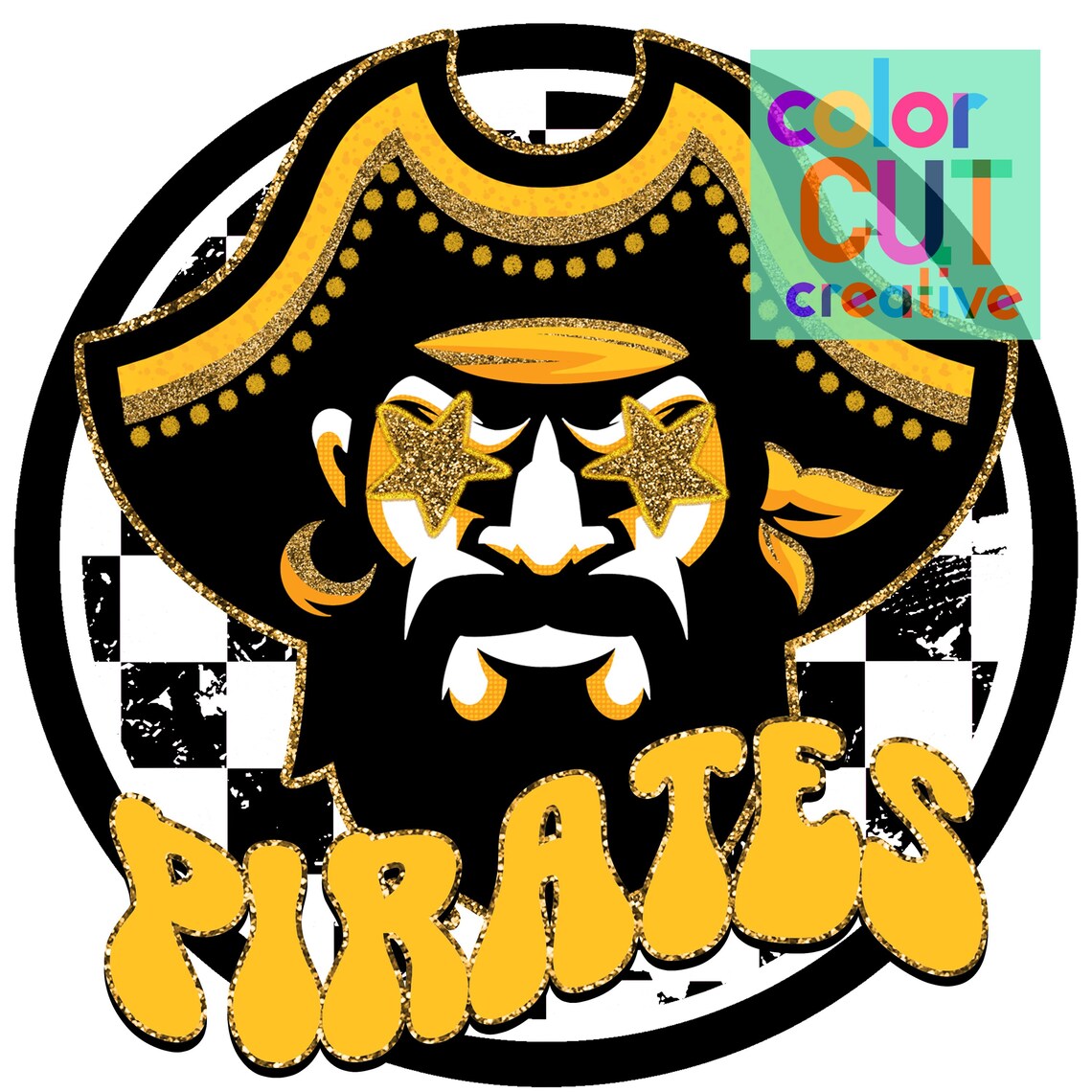 Pirates Glitter Preppy Mascot Png | Digital Download | Black Yellow ...