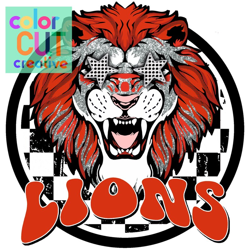 Lions Preppy Mascot Png | Digital Download | Red Silver Black Glitter ...