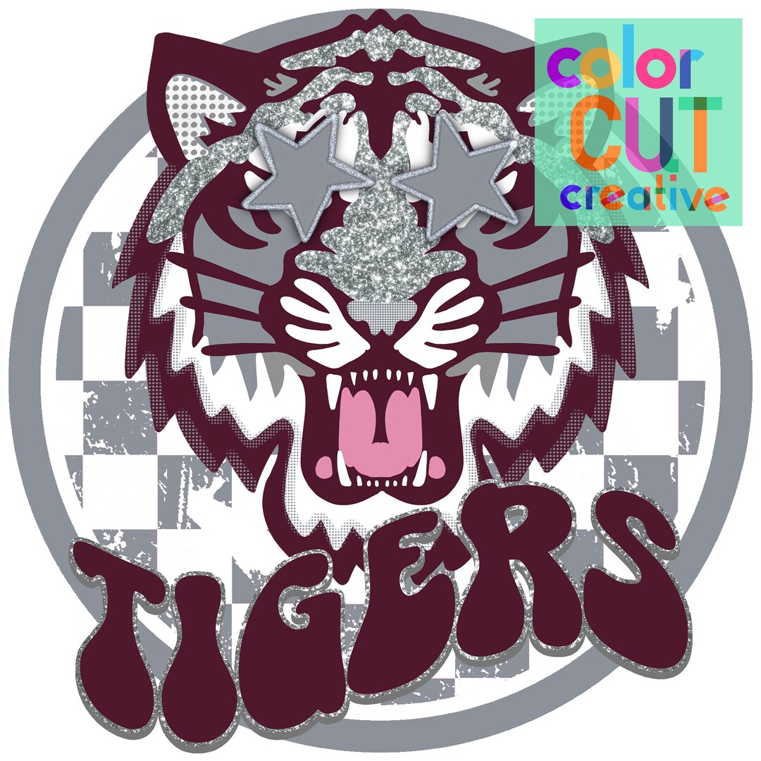 Tigers Preppy Mascot Png | Digital Download | Maroon Silver Grey White ...