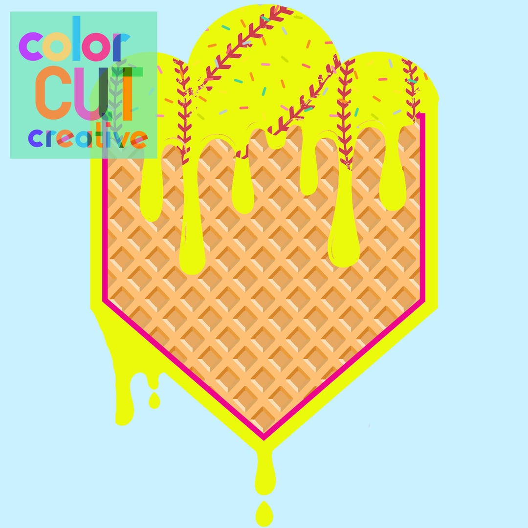 Softball Waffle Cone Home Plate Png | Digital Download | Hot Pink Aqua ...