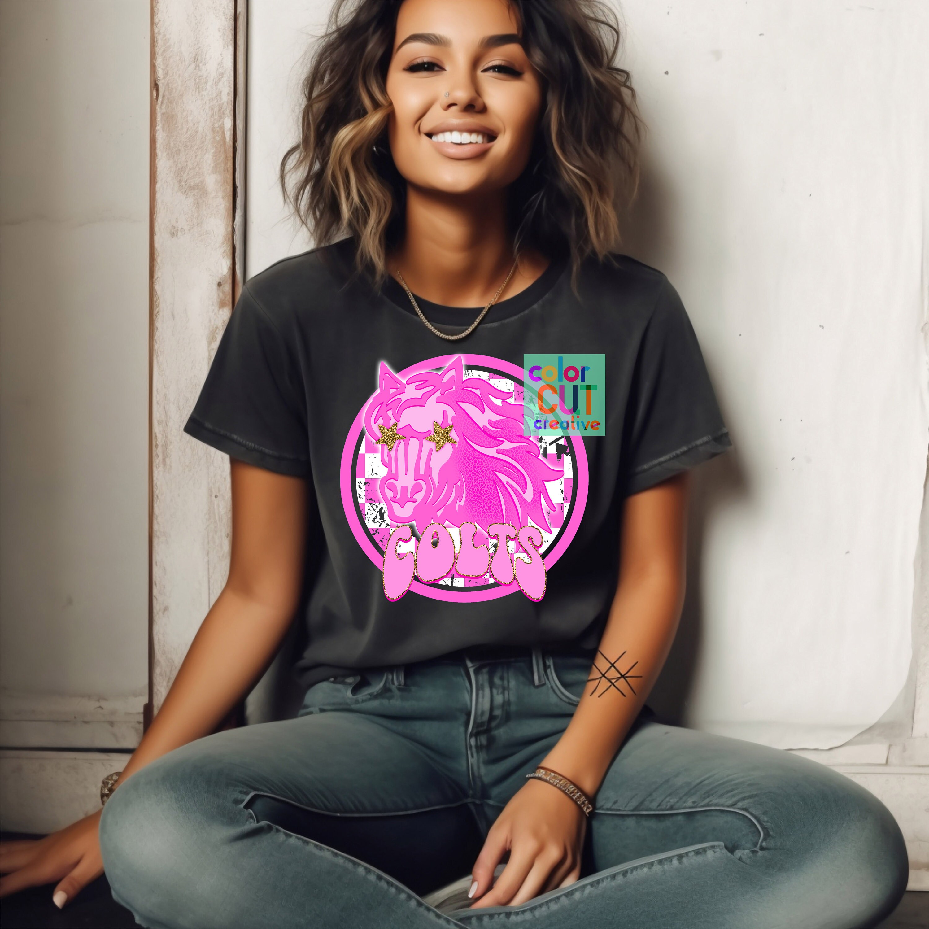 Colts Preppy Mascot Png | Digital Download | Hot Pink Gold Glitter - Etsy