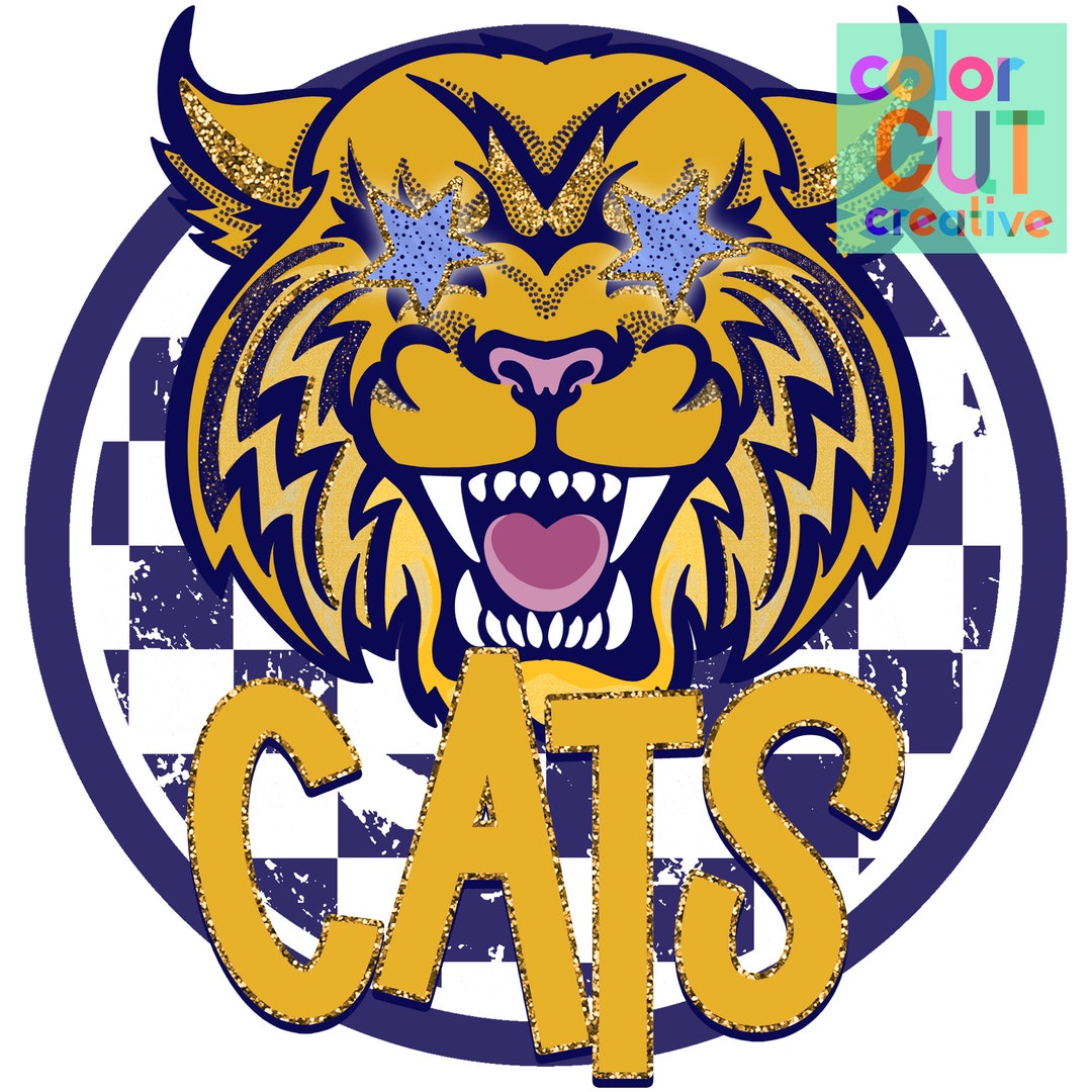 Cats Preppy Mascot Png Digital Download Navy Gold - Etsy