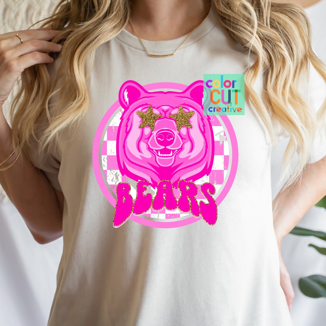 Bears Preppy Mascot Png | Digital Download | Hot Pink White Gold - Etsy