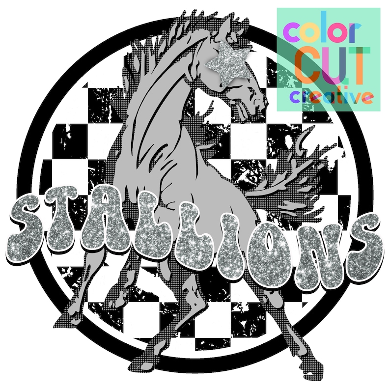 Stallions Preppy Mascot Png | Digital Download | Silver Grey Black ...