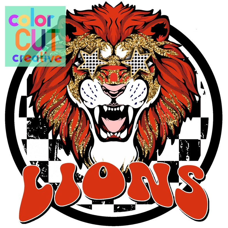Lions Preppy Mascot Png Digital Downlaod Red Black Gold Glitter - Etsy