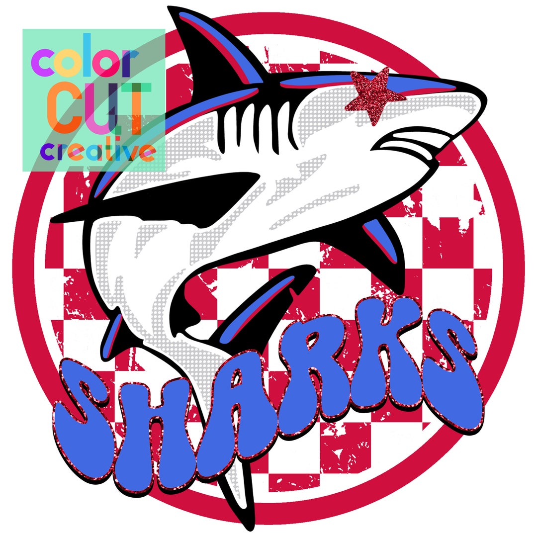 Sharks Preppy Mascot Png | Digital Download | Royal Blue Red White - Etsy