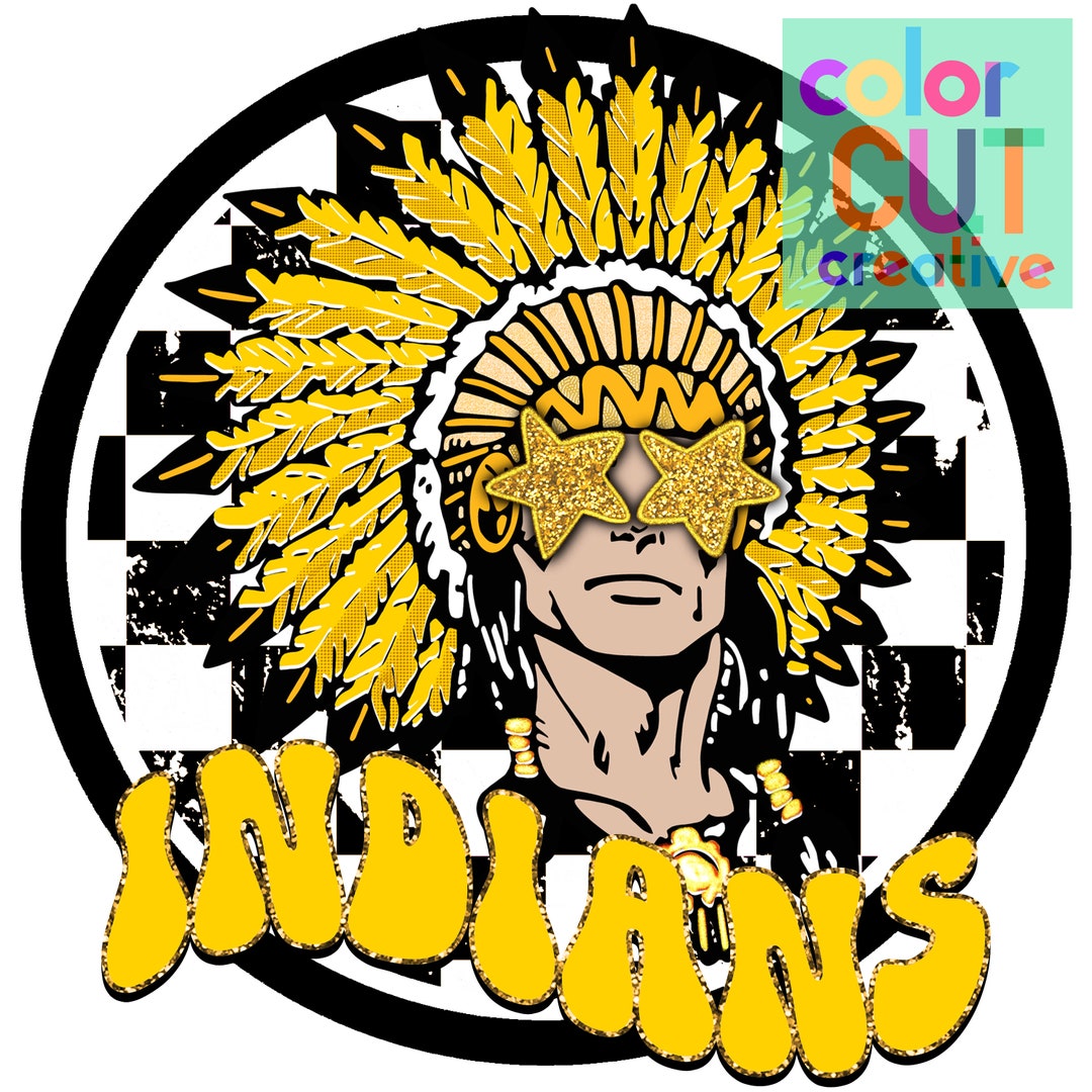 Indians Preppy Mascot Png | Digital Download | Yellow Gold Black White ...