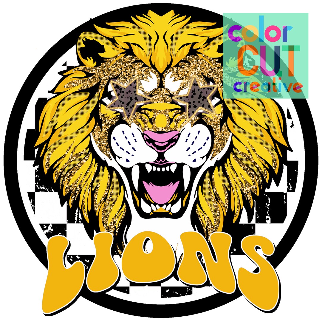Lions Preppy Mascot Png | Digital Download | Gold Black Glitter - Etsy