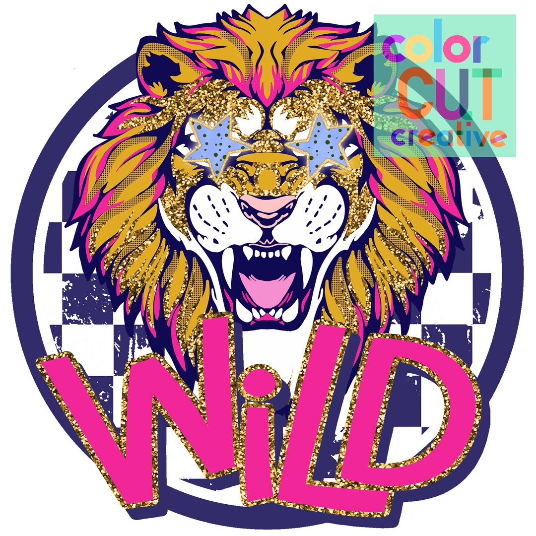 Wild Glitter Lion Png Design | Hot Pink Navy Gold | Digital Download - Etsy