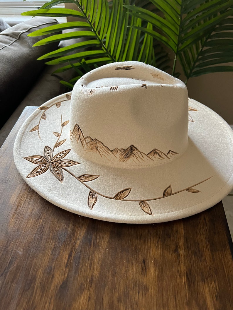 Burned Felt Hat - Design Above and Below Brim PLUS Words or Lettering ...