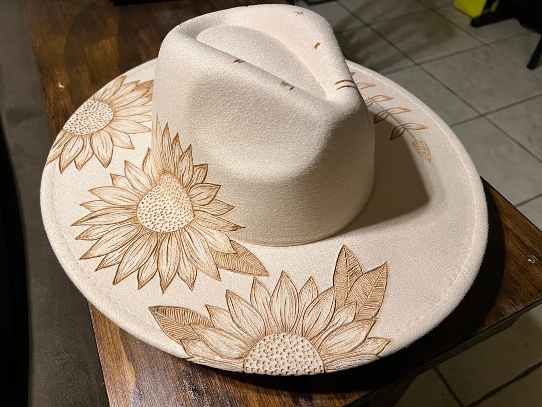 Burned Felt Hat - Design Above and Below Brim PLUS Words or Lettering ...