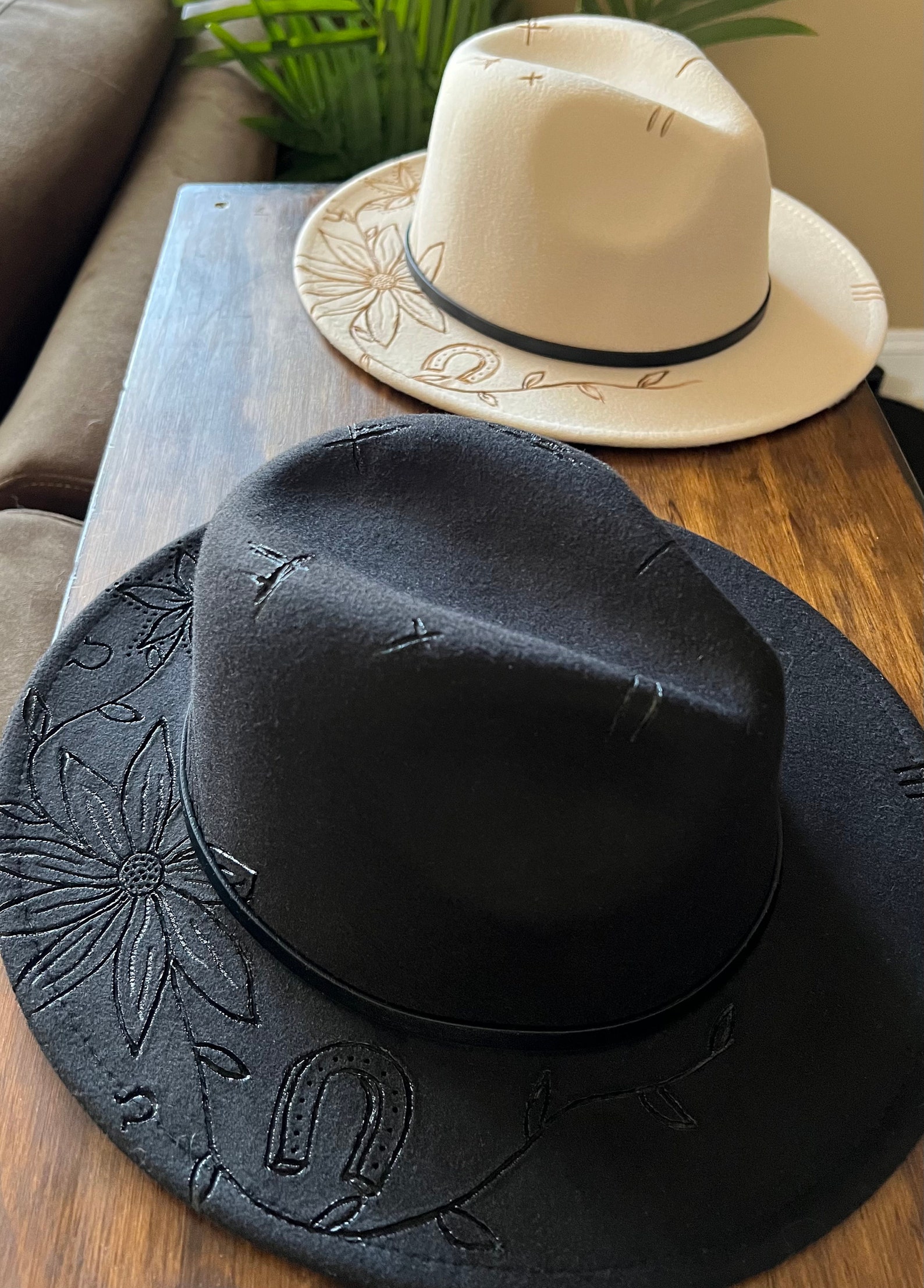 Burned Felt Hat - Design Above Brim PLUS Either an Additional Design ...