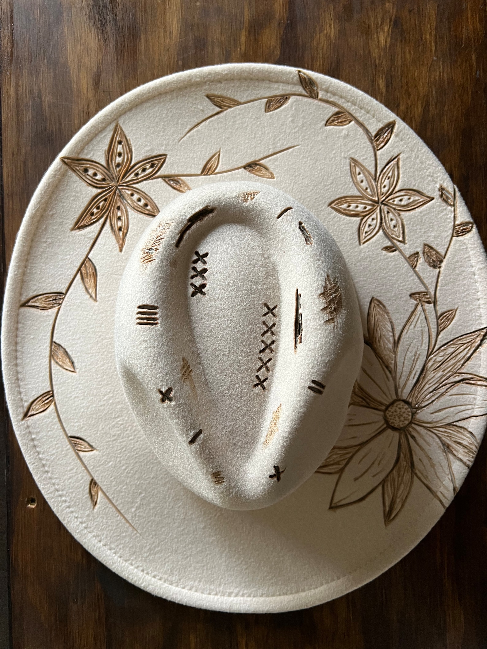 Burned Felt Hat - Design Above Brim PLUS Either an Additional Design ...