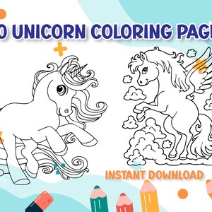50 UNICORN Coloring Pages, Printable, Instant Download, 50 Unicorn ...