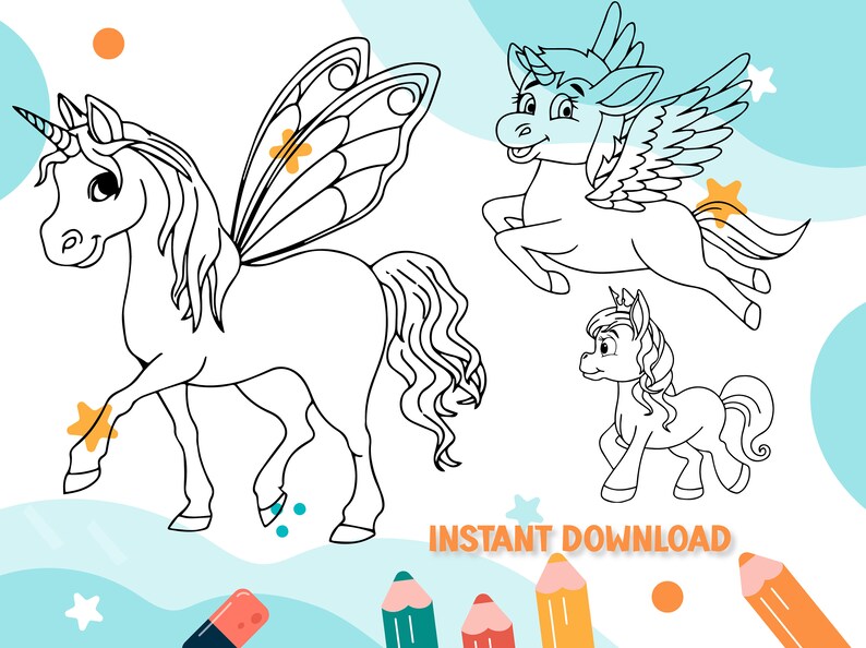 50 UNICORN Coloring Pages, Printable, Instant Download, 50 Unicorn ...
