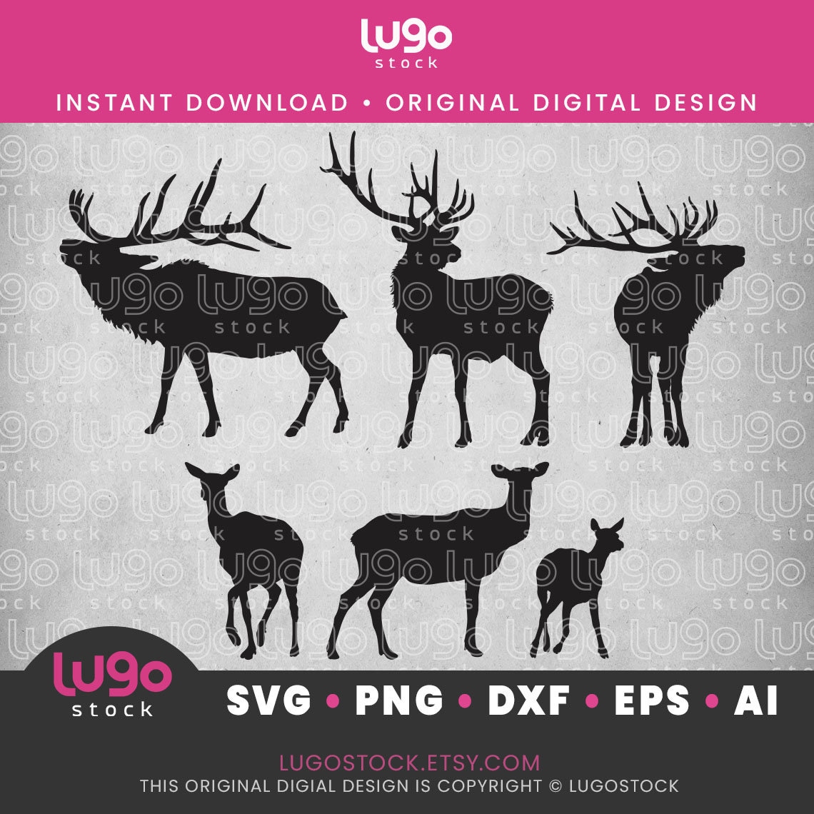Bull Elk Silhouette Bundle | Vector Clipart | INSTANT DIGITAL DOWNLOAD ...