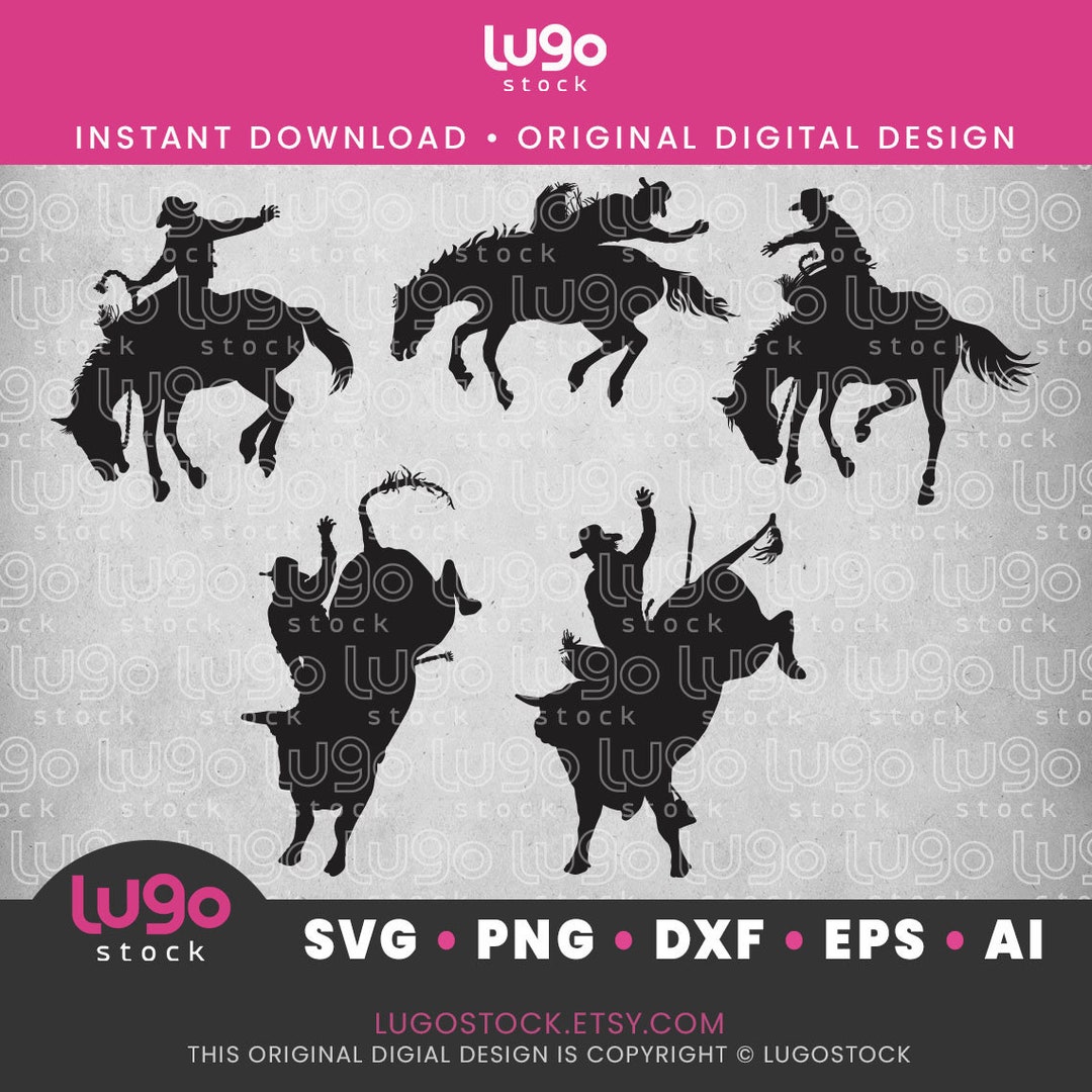 Rodeo Bucking Cowboy Bundle | Svg Silhouette | Vector Clipart | INSTANT ...