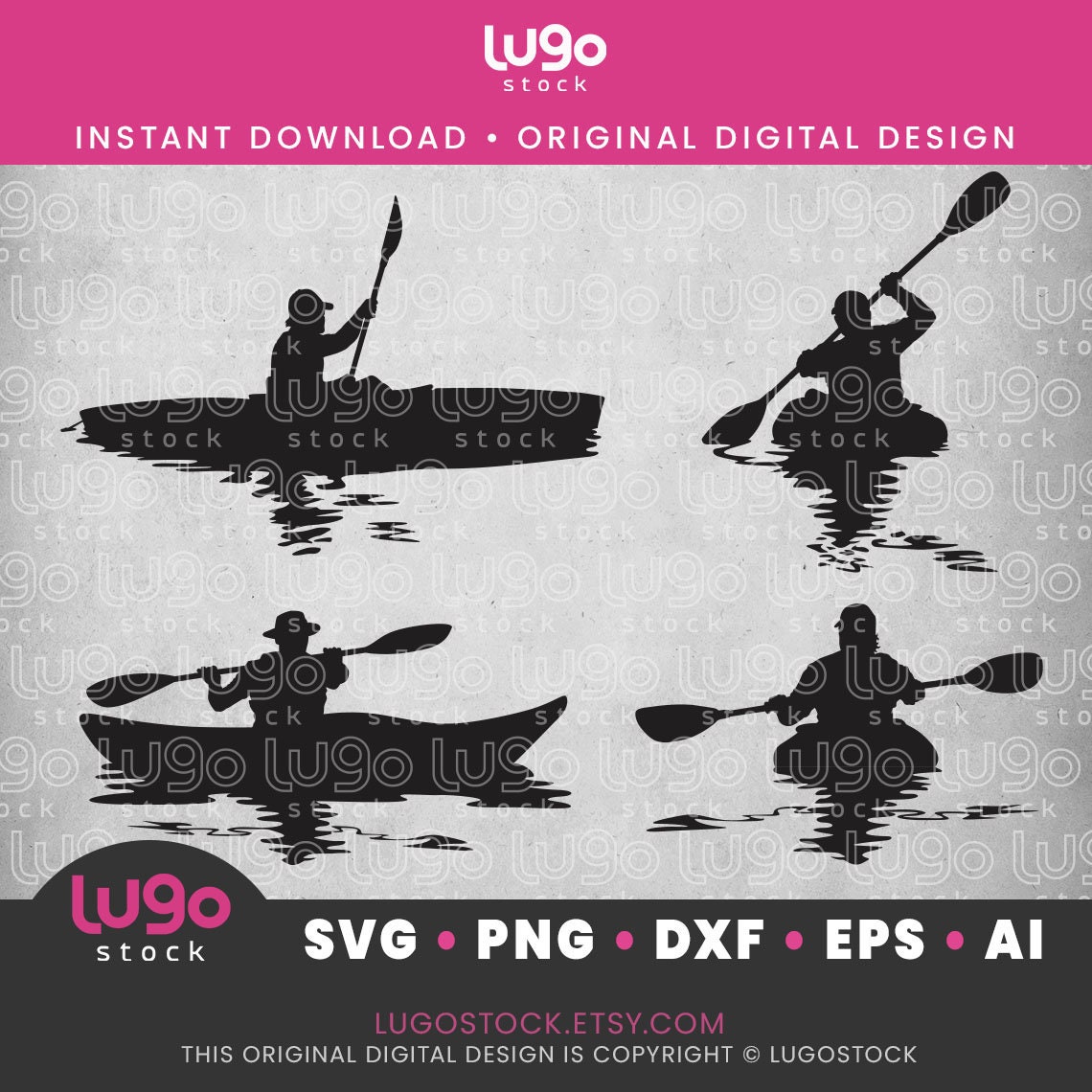 Kayaking Svg Bundle | Man Kayaking Silhouette | Kayaker Watersports ...