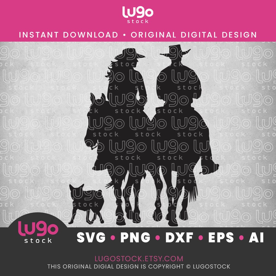 Silueta de vaquero y vaquera / Caballo de montar vaquera / Clipart ...