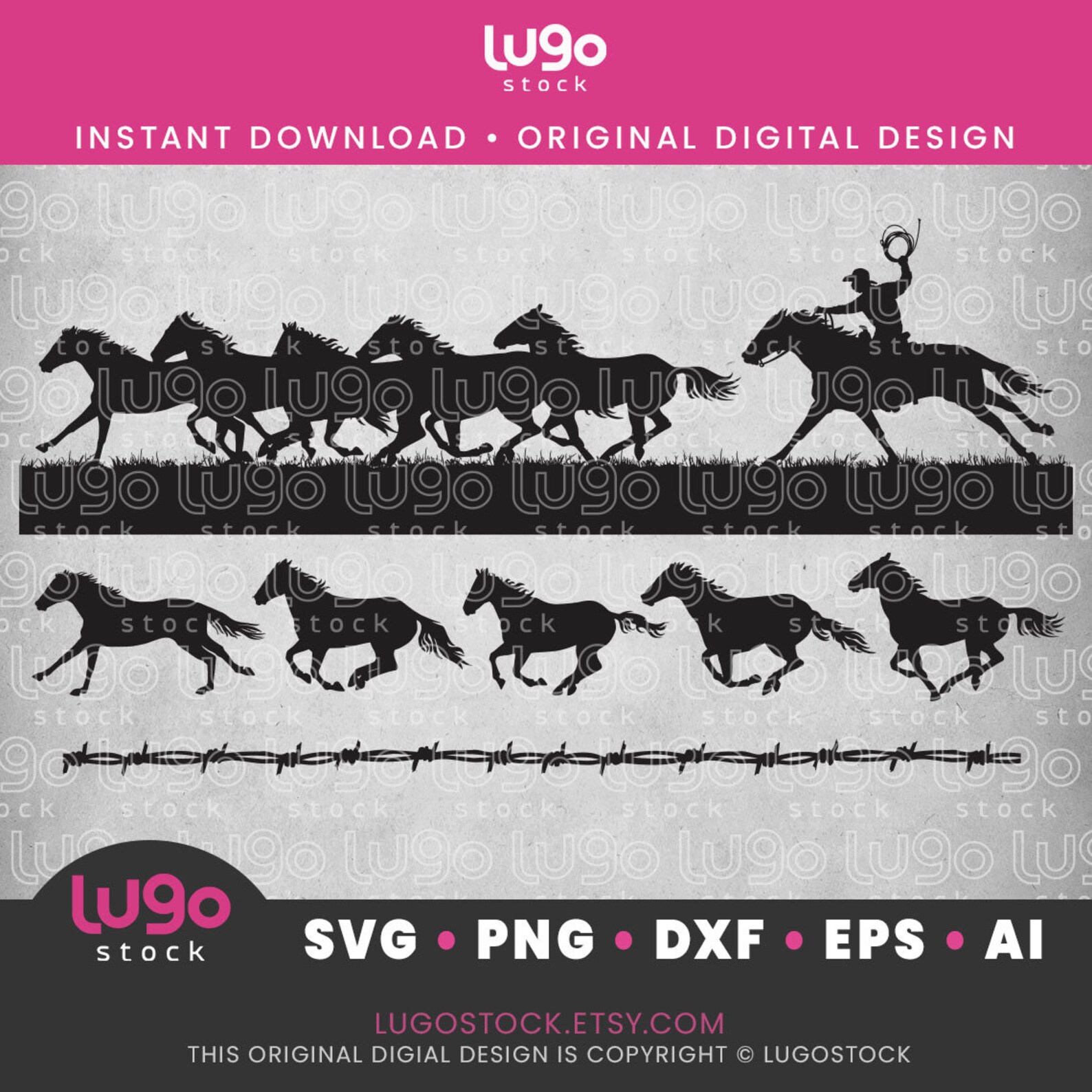 Cowboy Wrangler Chasing Running Wild Horses Silhouette | Vector Clipart ...