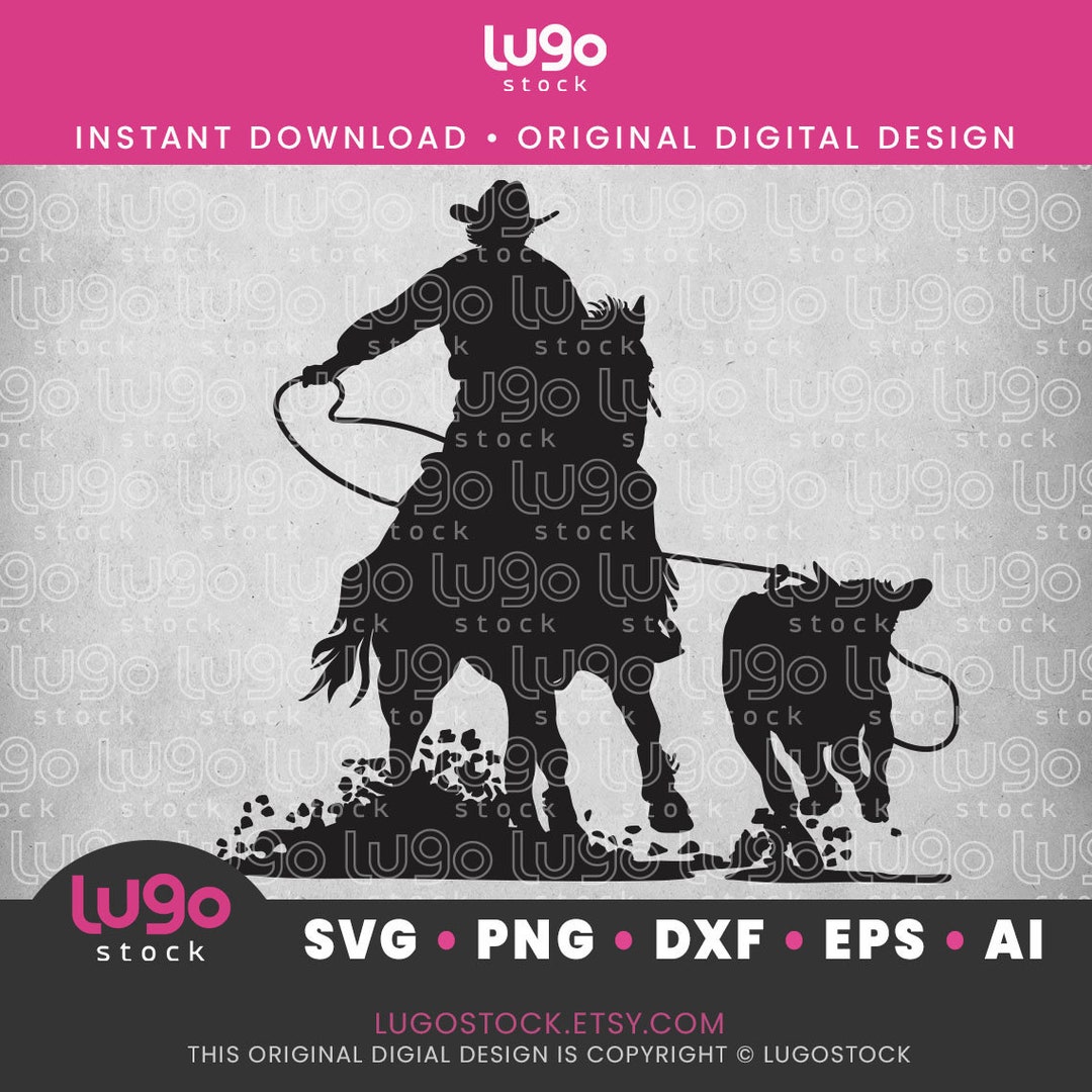 Rodeo Cowboy Calf Roper | Svg Silhouette | Vector Clipart | INSTANT ...