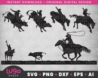 Rodeo Cowboy Bronc Riding Svg Silhouette Vector Clipart - Etsy