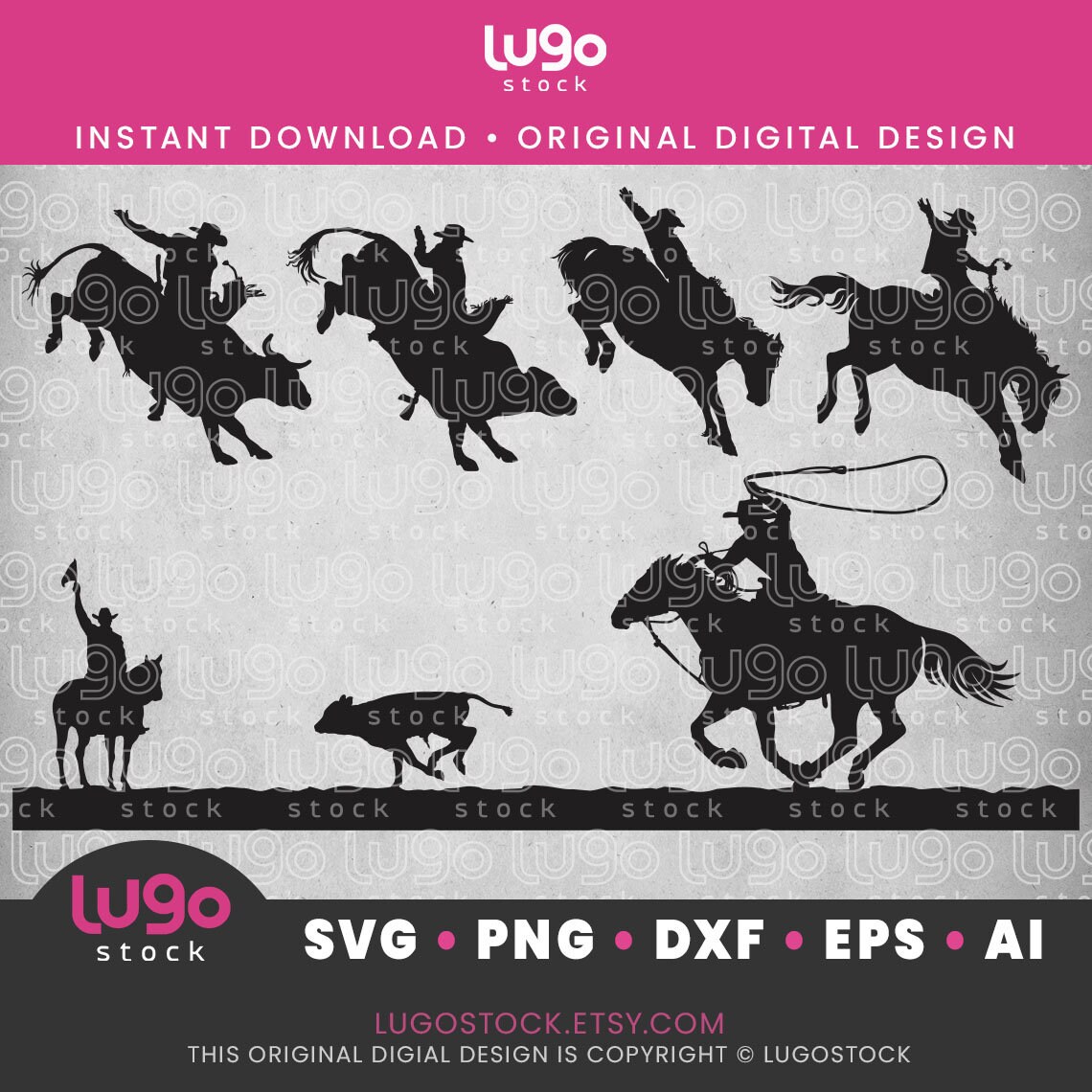 Rodeo Cowboy Set Svg Silhouette Vector Clipart INSTANT DIGITAL DOWNLOAD ...