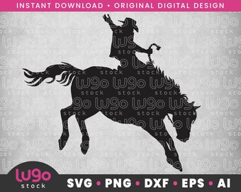 Rodeo Cowboy Bronc Riding Svg Silhouette Vector Clipart - Etsy