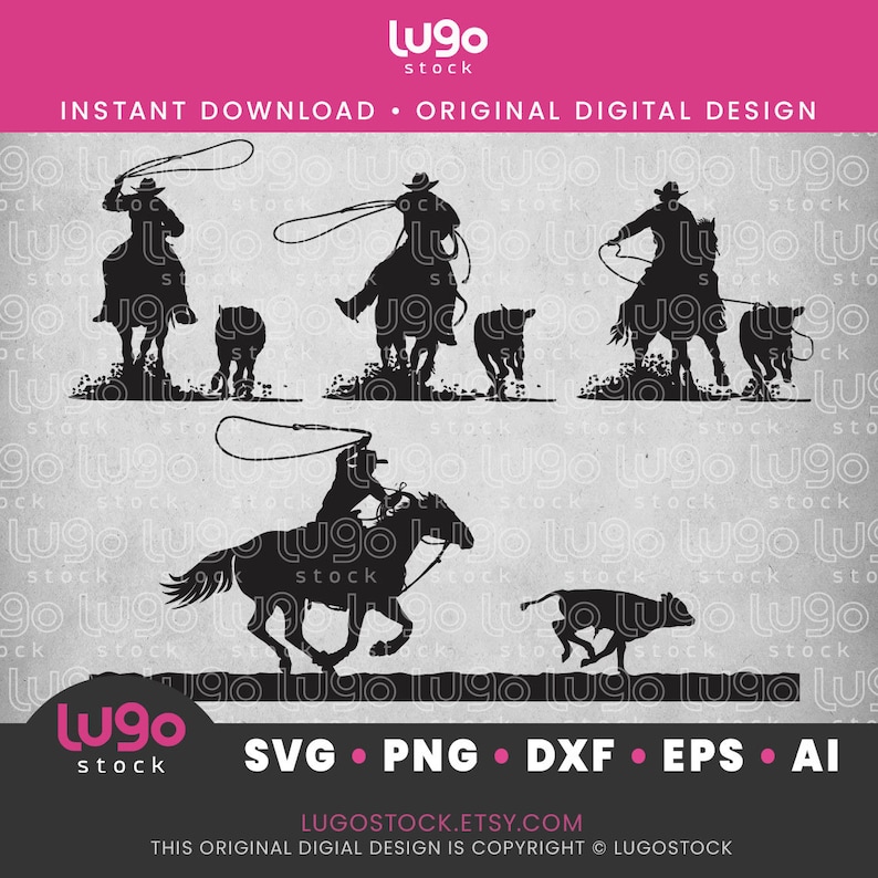 Rodeo Cowboy Calf Roper Svg Bundle | Svg Silhouette | Vector Clipart ...