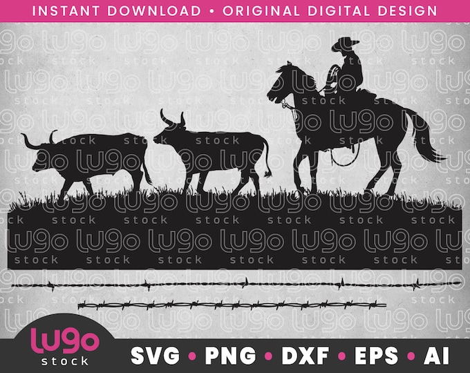Cowboy Herding Cows Svg, Cattle Svg, Cowboy Life Scene Svg, Farm Life ...