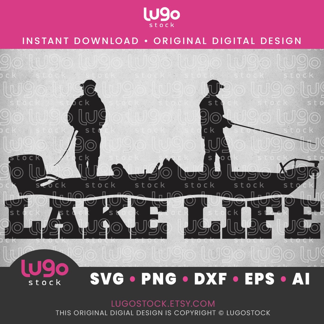 Lake Life Fishing Svg | Bass Fishing Silhouette | Fishing Scene Svg ...