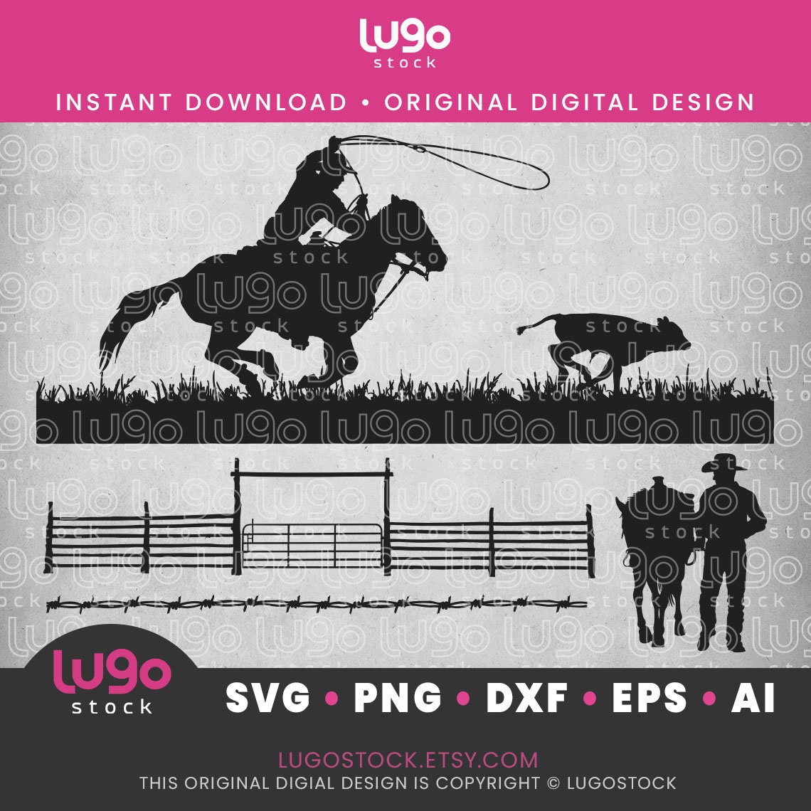 Cowboy Calf Roper Silhouette Vector Clipart INSTANT DIGITAL DOWNLOAD ...