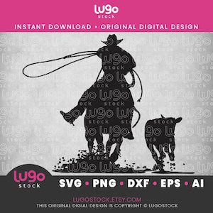 Rodeo Cowboy Calf Roper | Svg Silhouette | Vector Clipart | INSTANT ...
