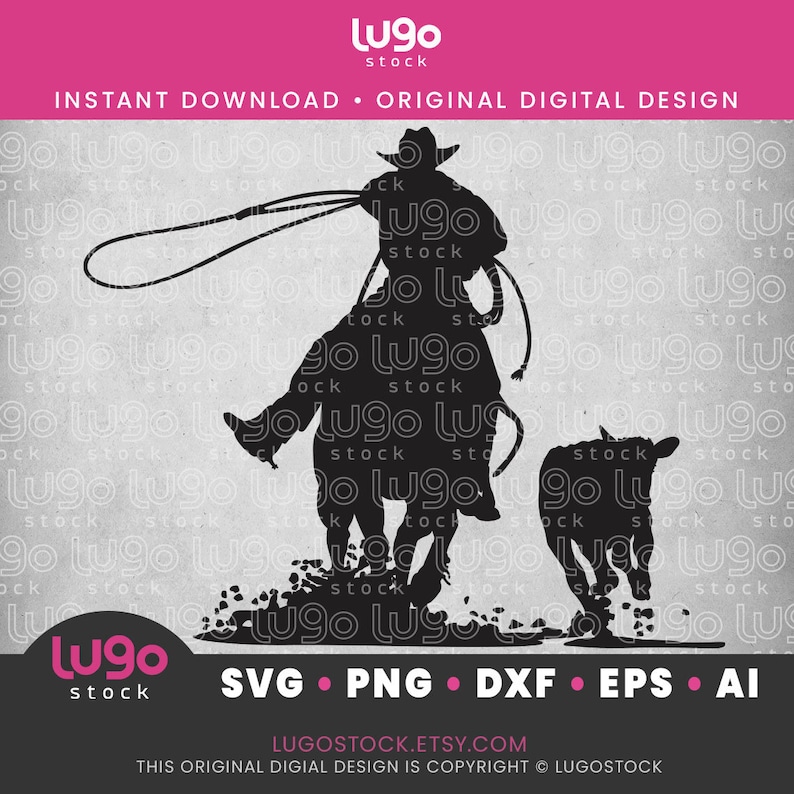 Rodeo Cowboy Calf Roper | Svg Silhouette | Vector Clipart | INSTANT ...