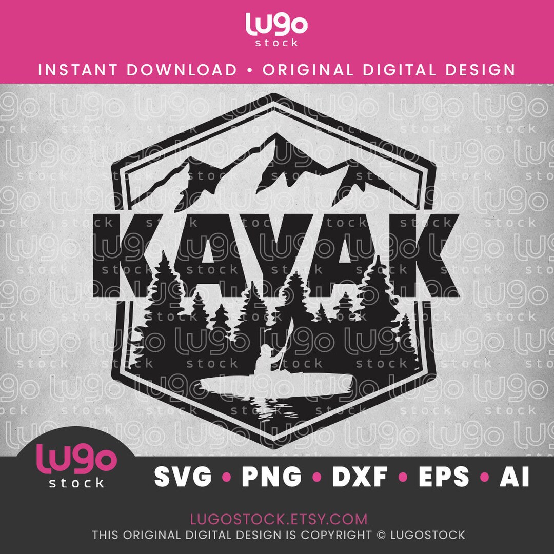 Kayaking Svg | Kayaking Mountain Lake River Scene Logo | Kayak ...