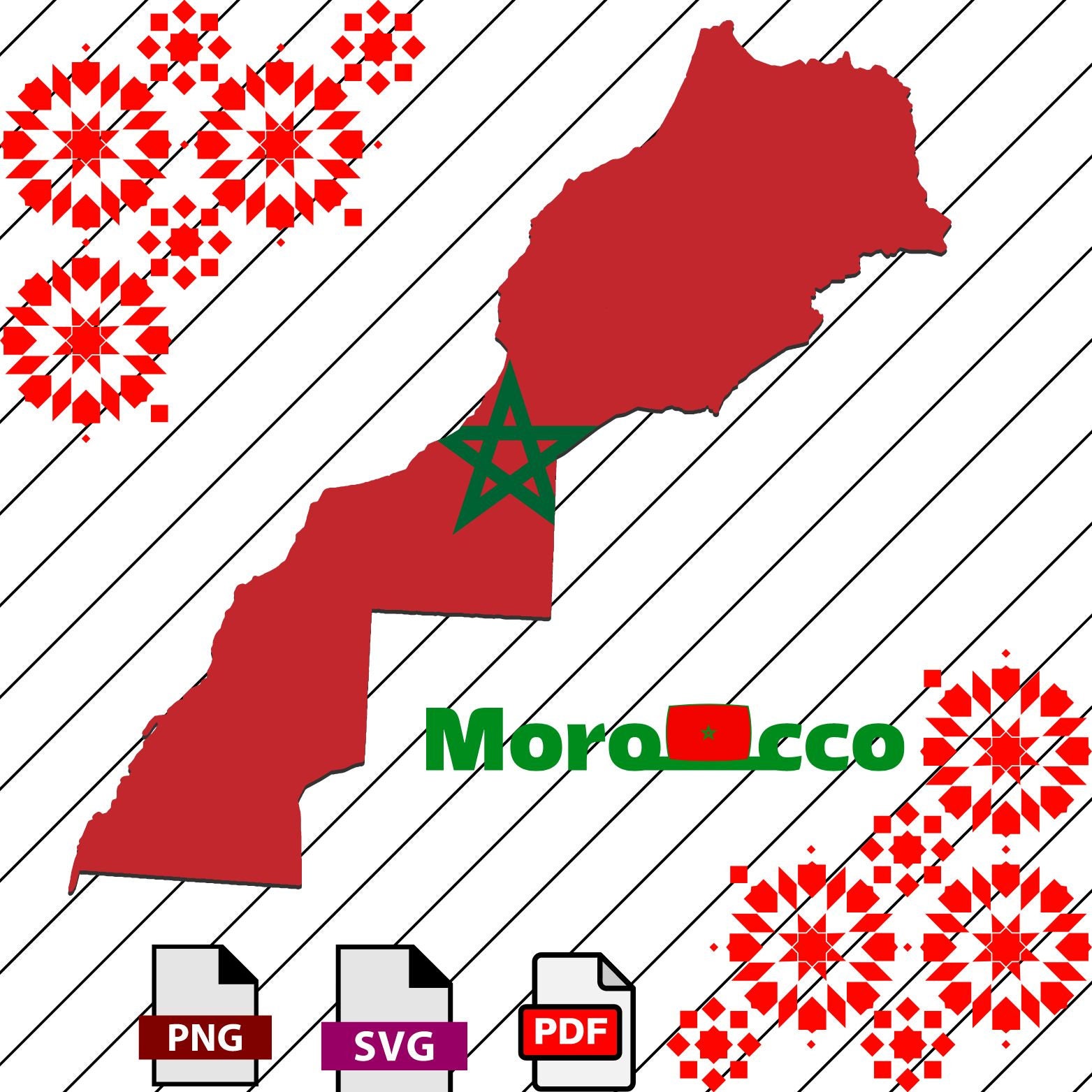 Morocco Map Flag - Digital File Download - Svg, Png,pdf - Etsy