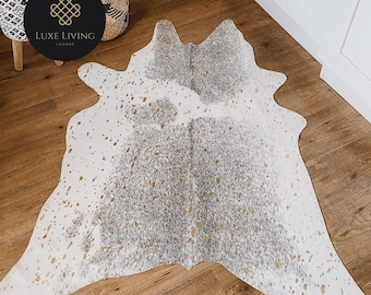 Luxe Neutral Chic Faux Fur Cowhide With Metallic Gold Spots Bedroom ...