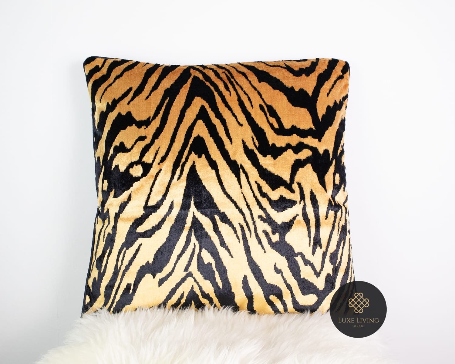 Luxe Golden Velveteen Tiger Skin Print Pillow Cover no Filling Classic ...