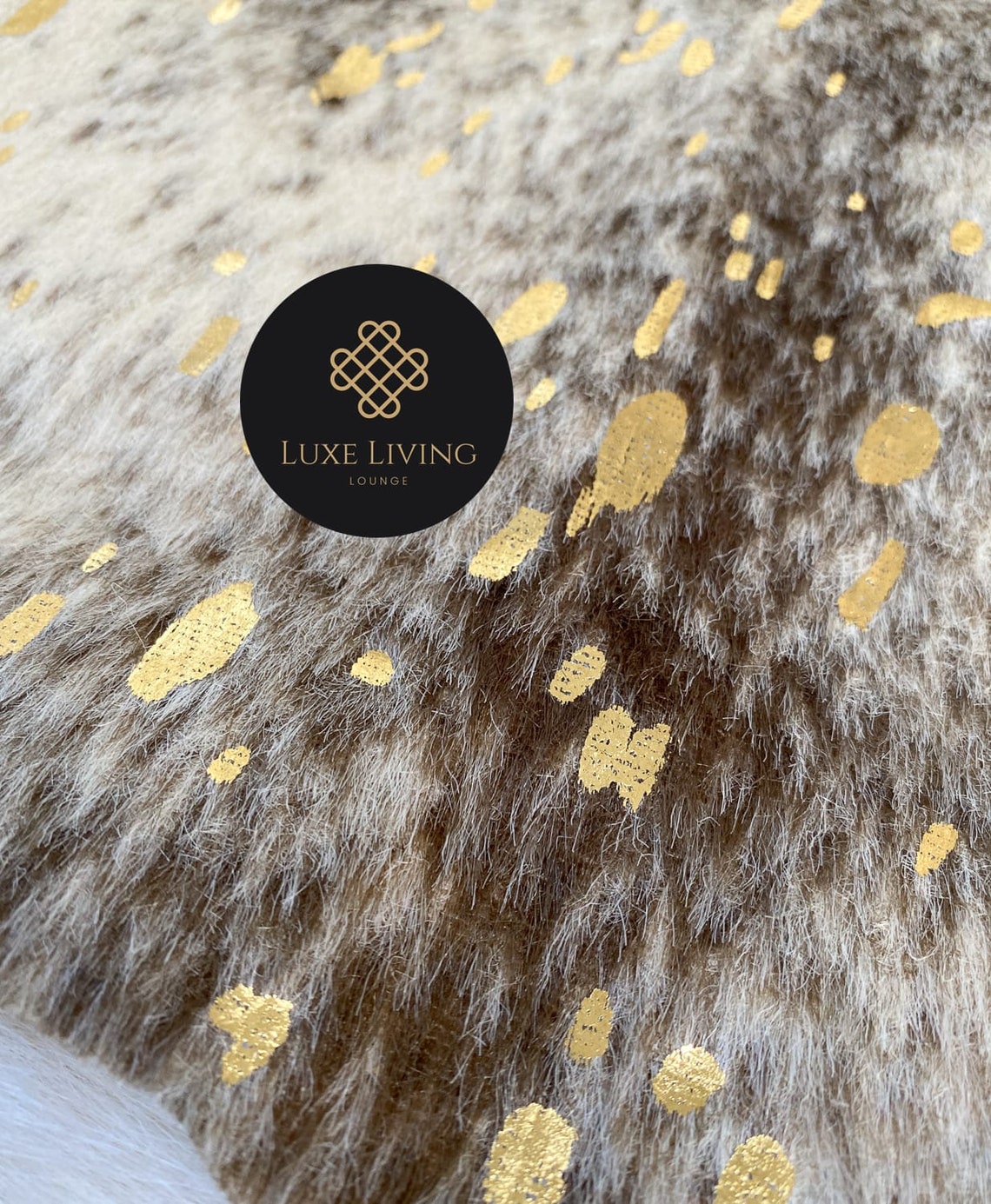 Luxe Neutral Chic Faux Fur Cowhide With Metallic Gold Spots | Bedroom ...